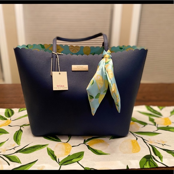 Trina Turk | Bags | Trina Turk Reversible Navy Lemon Tote | Poshmark